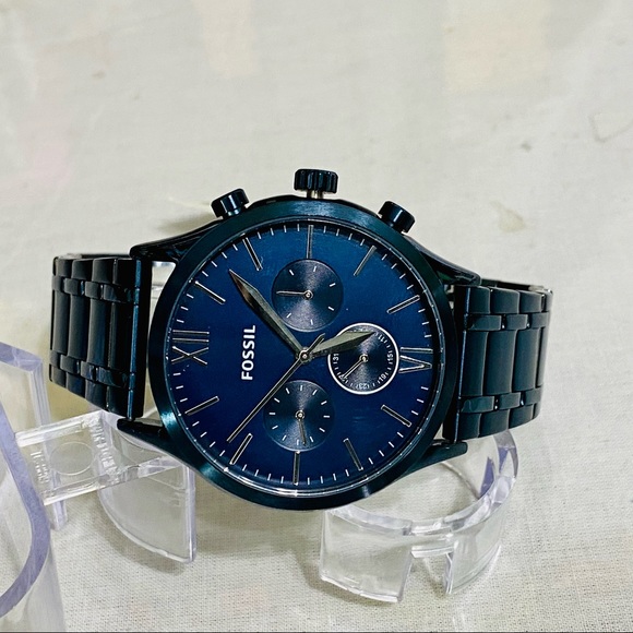 Fossil | Accessories | Fossil Bq243 Navy Blue Chronograph Stainless ...